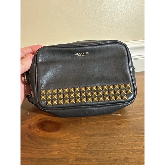 Coach | Bags | Coach New York Black Leather Studded Cosmetic Makeup ...